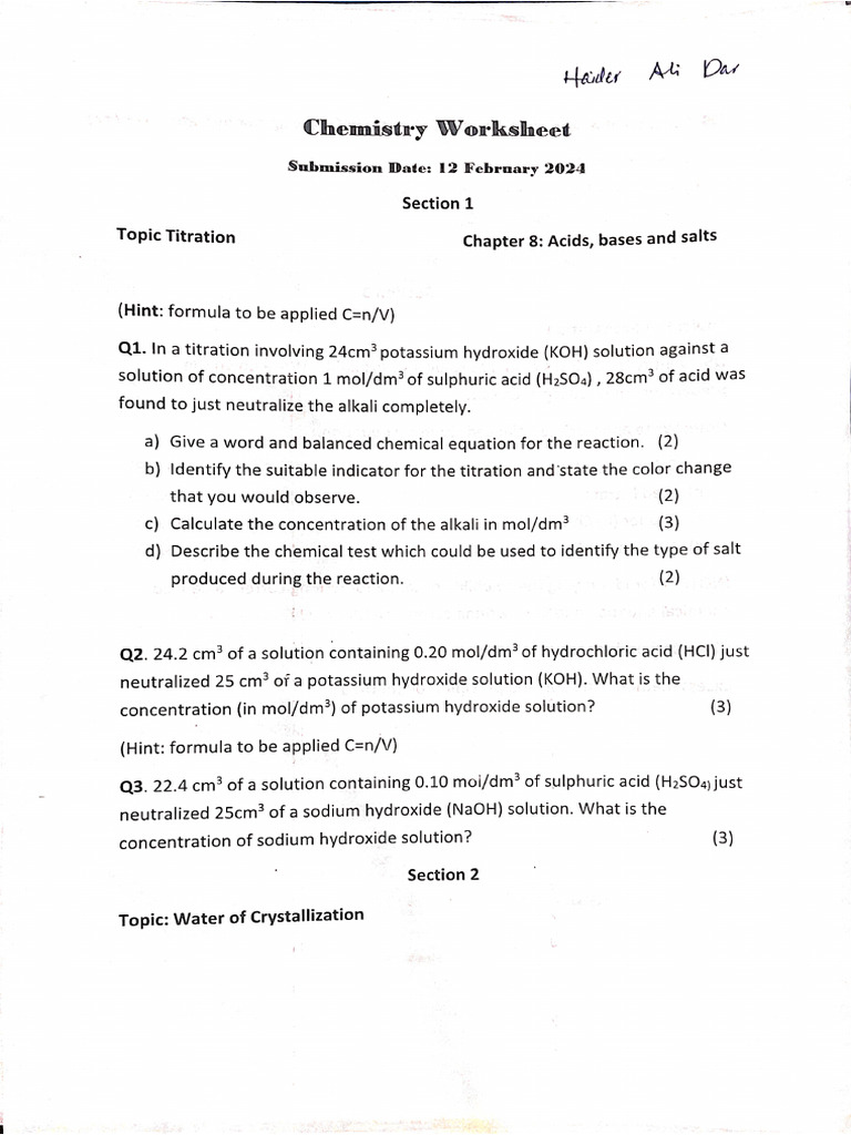 Chemistry Assignment (Haider Ali Dar) | PDF