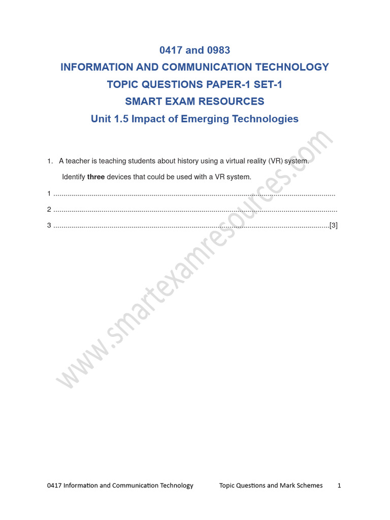 1 5 Igcse Ict Impact Of Emerging Technologies Topic Question Paper 1 Set 1 Wm Pdf