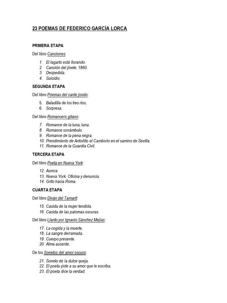 23 POEMAS DE FEDERICO GARCÍA LORCA | PDF