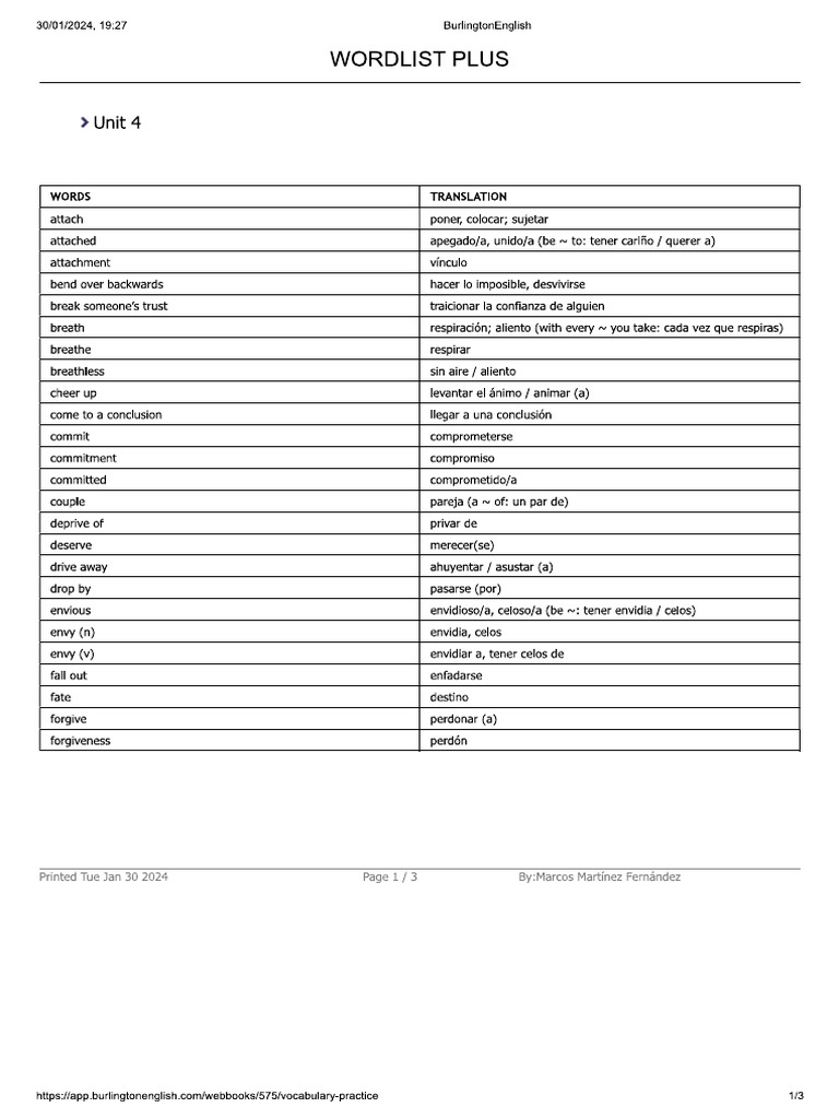 UNIT 4 - Vocabulary | PDF