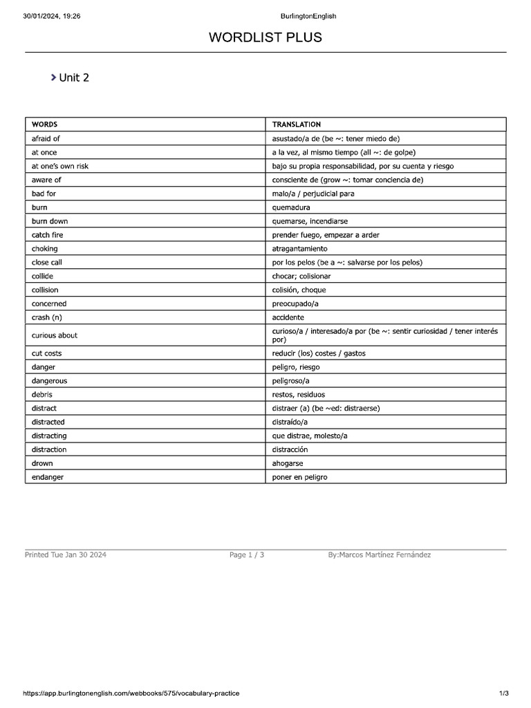 UNIT 2 - Vocabulary | PDF