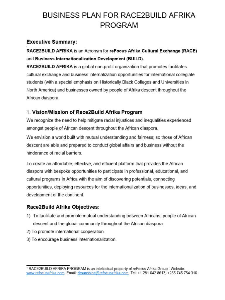 Business Plan For Race2build Afrika Program | PDF | Social Exclusion ...