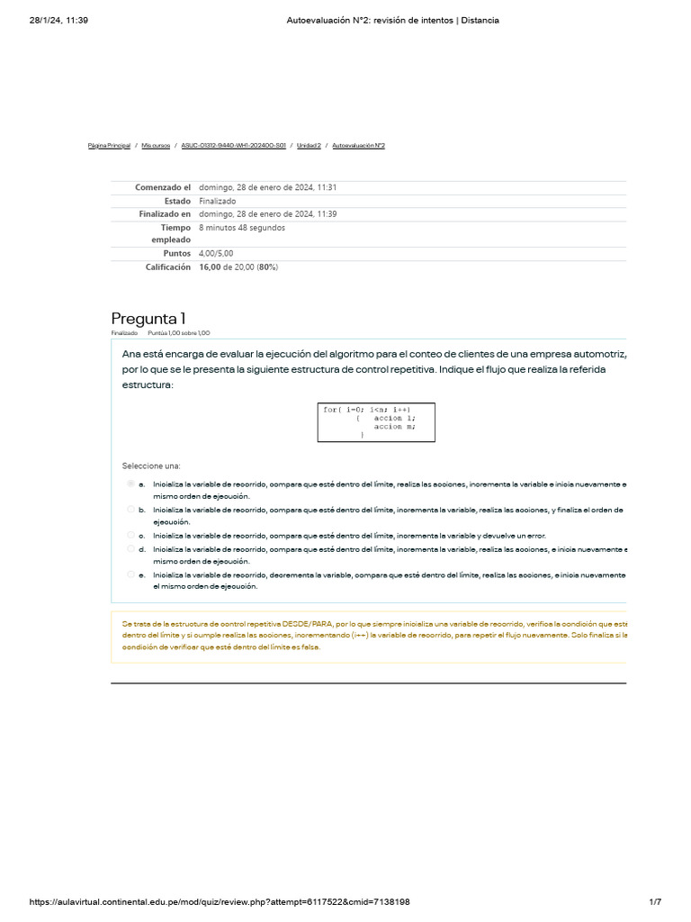 Autoevaluación N°2 - Revisión de Intentos - Distancia Arq. Antezana Bicilino | PDF | Ingeniería ...