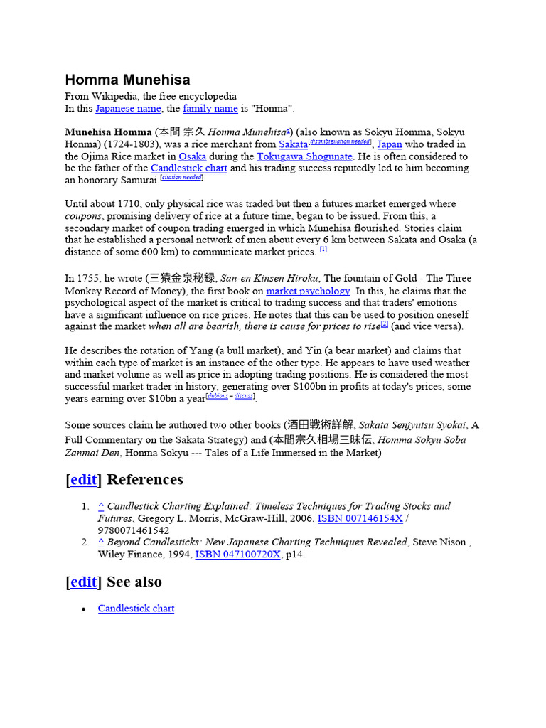 Munehisa Homma The Father of Candlestick Chart | PDF