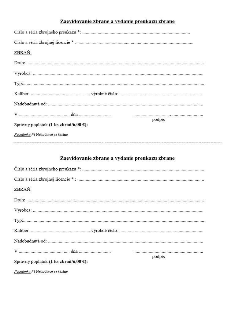 Zaevidovanie Zbrane A Vydanie Preukazu Zbrane | PDF