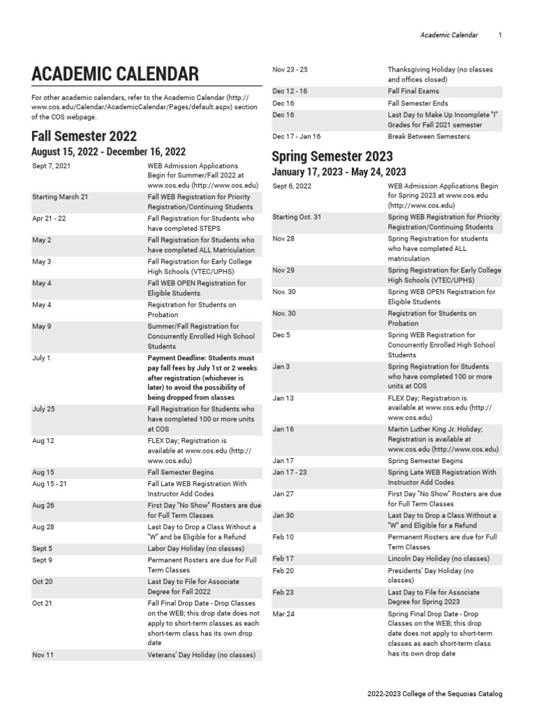 Sequoias Fall Academic-Calendar | PDF