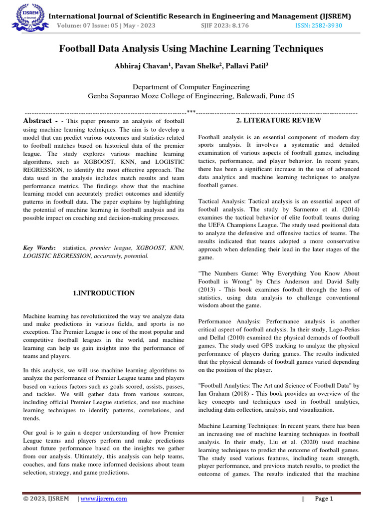 Football Data Analysis Using Machine Learning Techniques | PDF | Machine Learning | Data Analysis