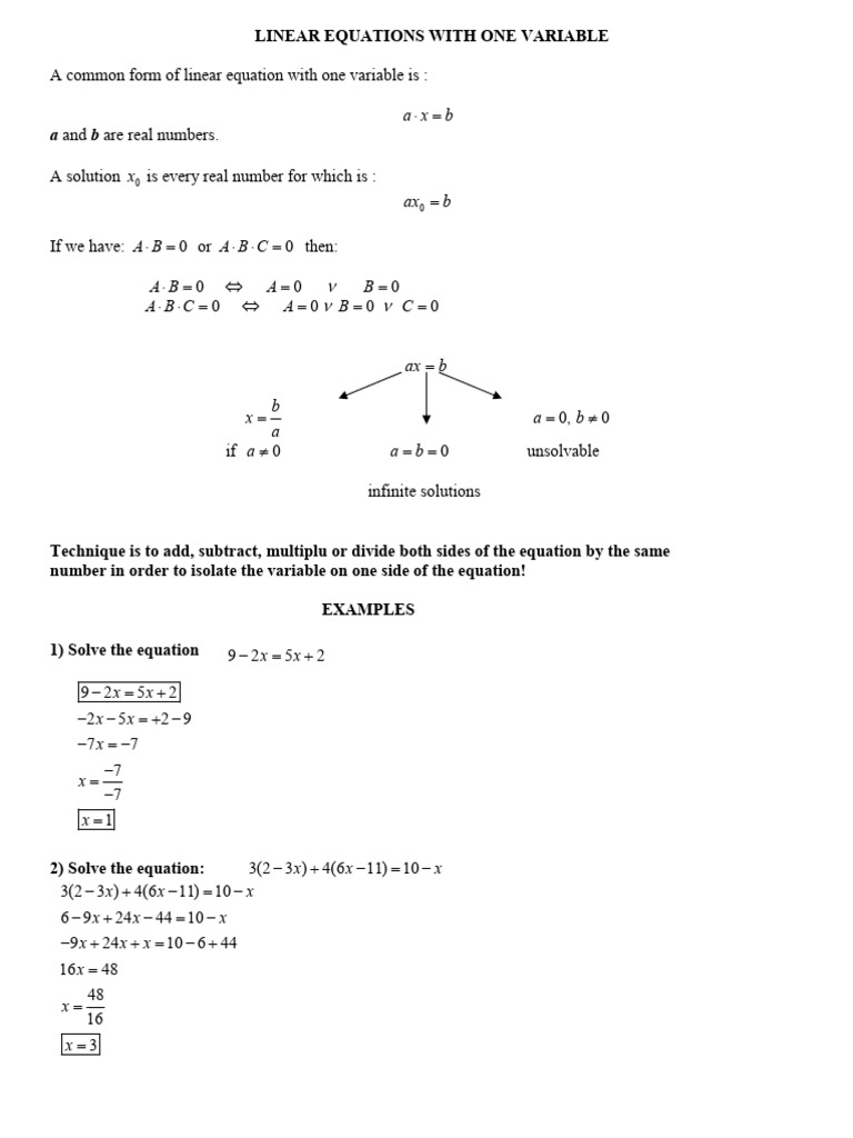 HIGH School IV REAL NUMBERS-LINEAR EQUATIONS IN ONE VARIABLE | PDF