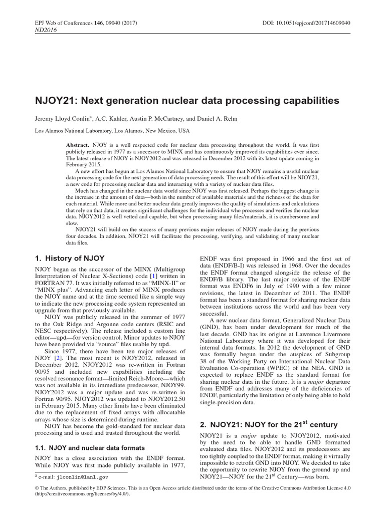 NJOY21 Next Generation Nuclear Data Processing Cap | PDF | Software | Los Alamos National Laboratory