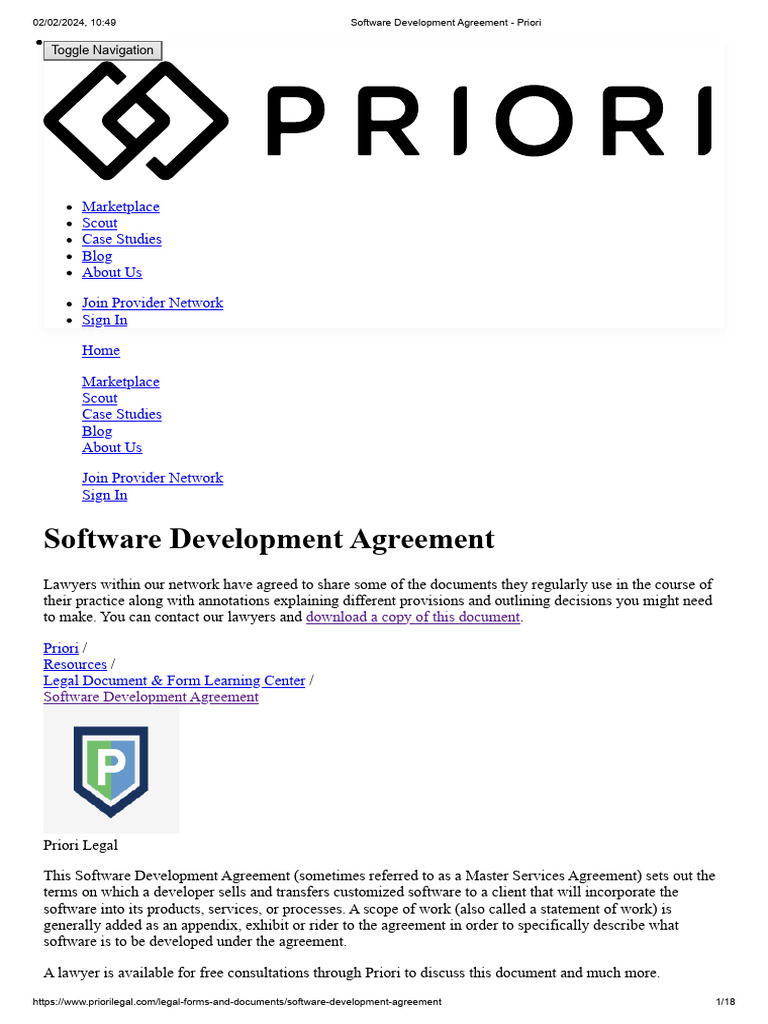 Software Development Agreement - Priori | PDF | Business