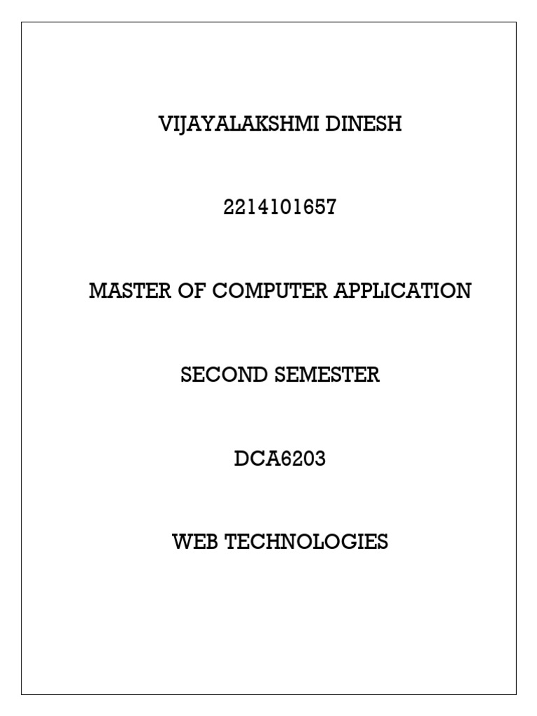Dca6203-Web Technologies-2214101657-Vijayalakshmi Dinesh | PDF | Xslt | Internet