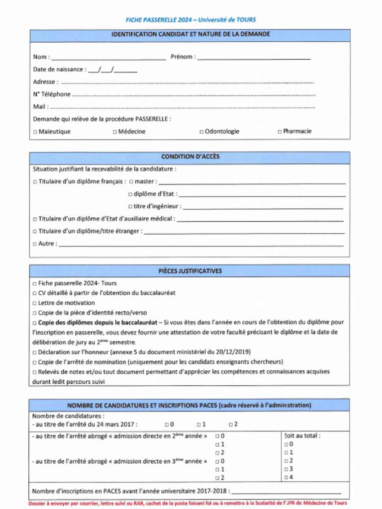 Fiche Indivuelle Passerelles 2024 | PDF