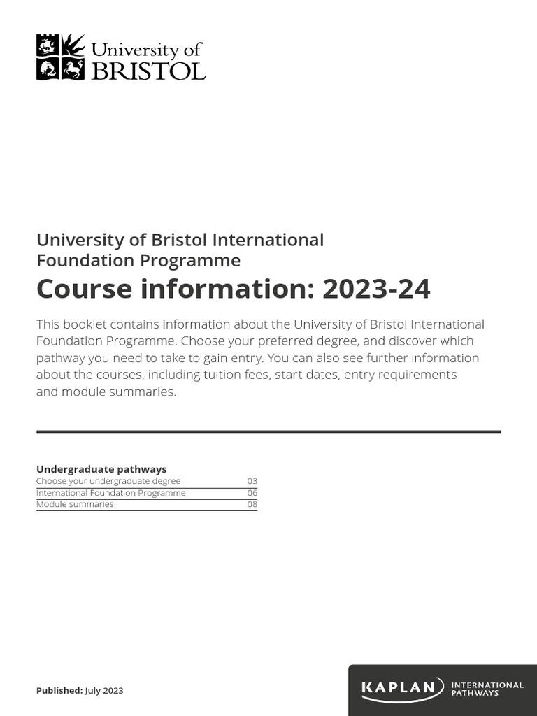 University of Bristol International Foundation Programme Course ...