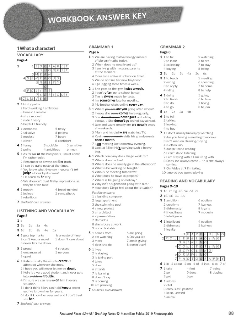Password-Reset A2P-B1 Workbook Answer-Key | PDF