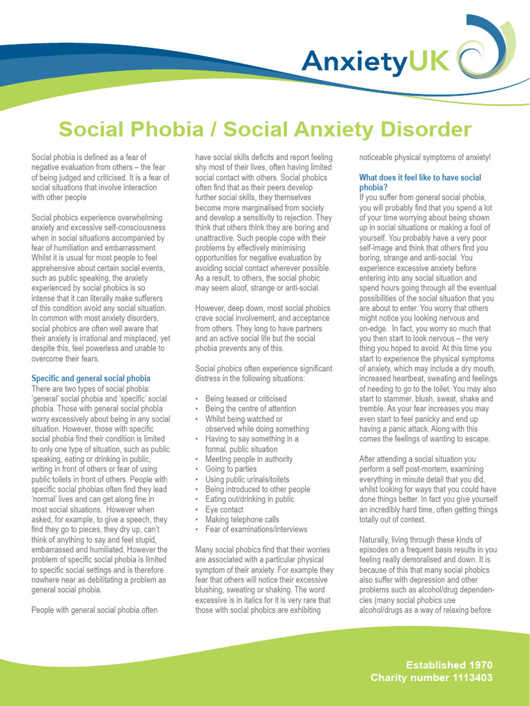 Social-PhobiaSocial-Anxiety-Fact-Sheet-instant-download | PDF