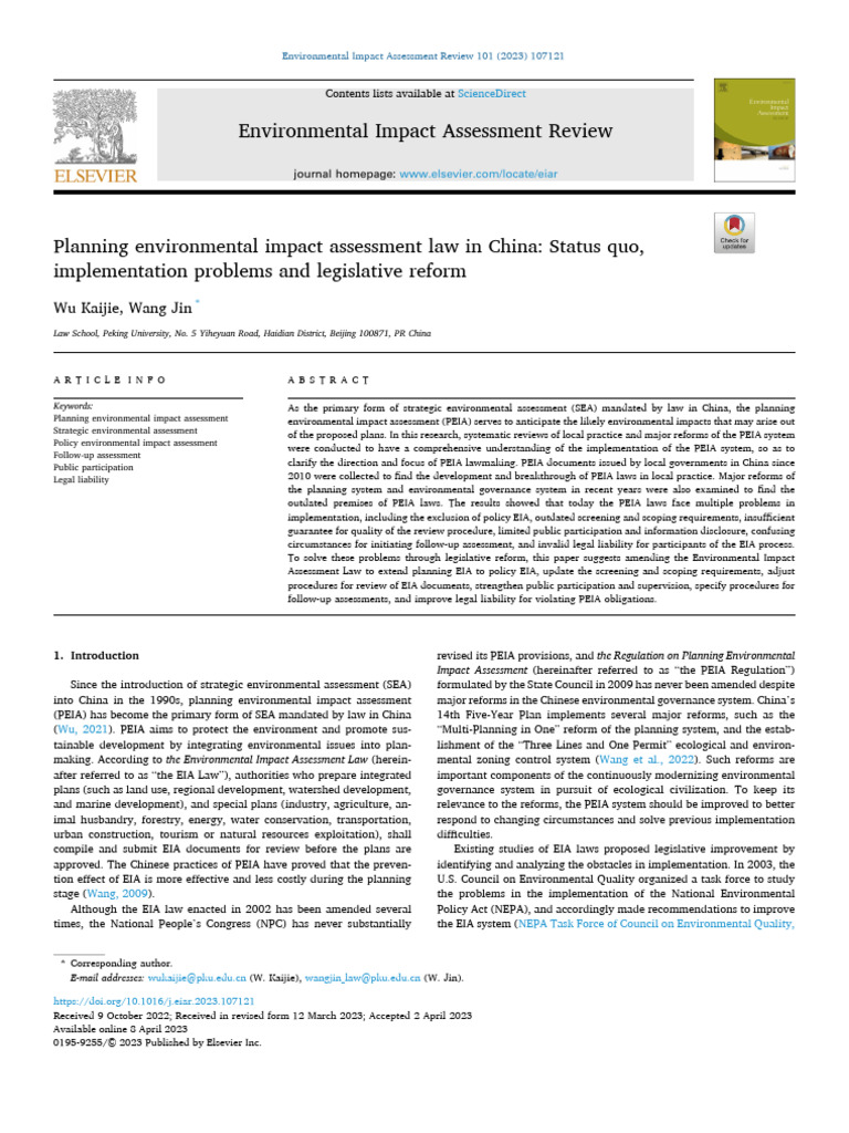 Reforming China's Environmental Impact Assessment | PDF | Environmental ...