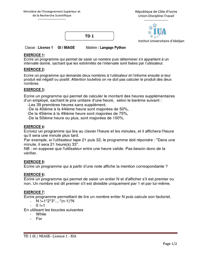 Exercices td1 Python | PDF