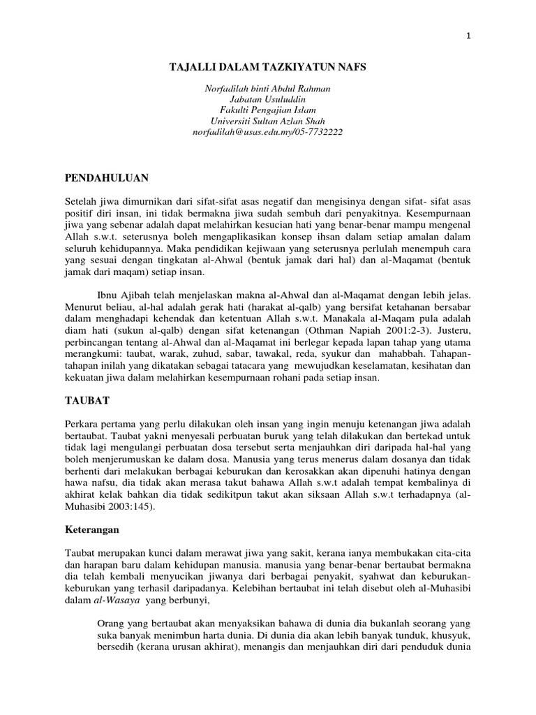 Tajalli dalam Tazkiyatun Nafs | PDF