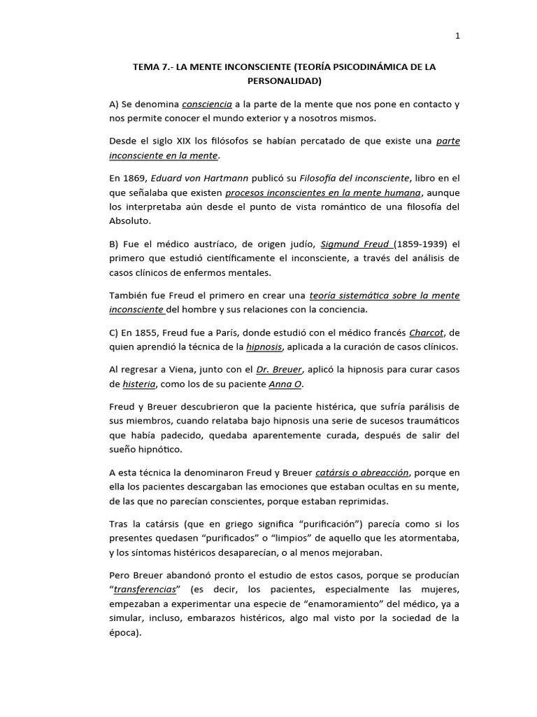 Tema 7. - La Mente Inconsciente | PDF