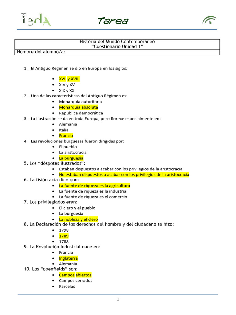 Cuestionario hmc1 | PDF