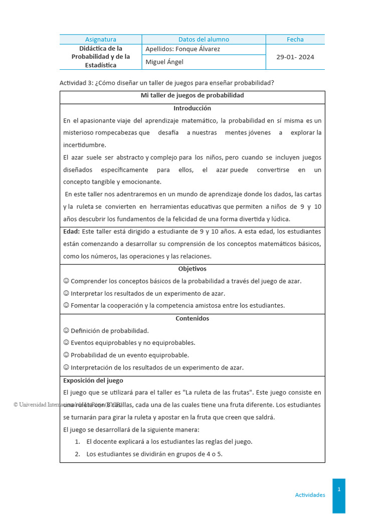 Cómo Diseñar Un Taller de Juegos para Enseñar Probabilidad | PDF ...