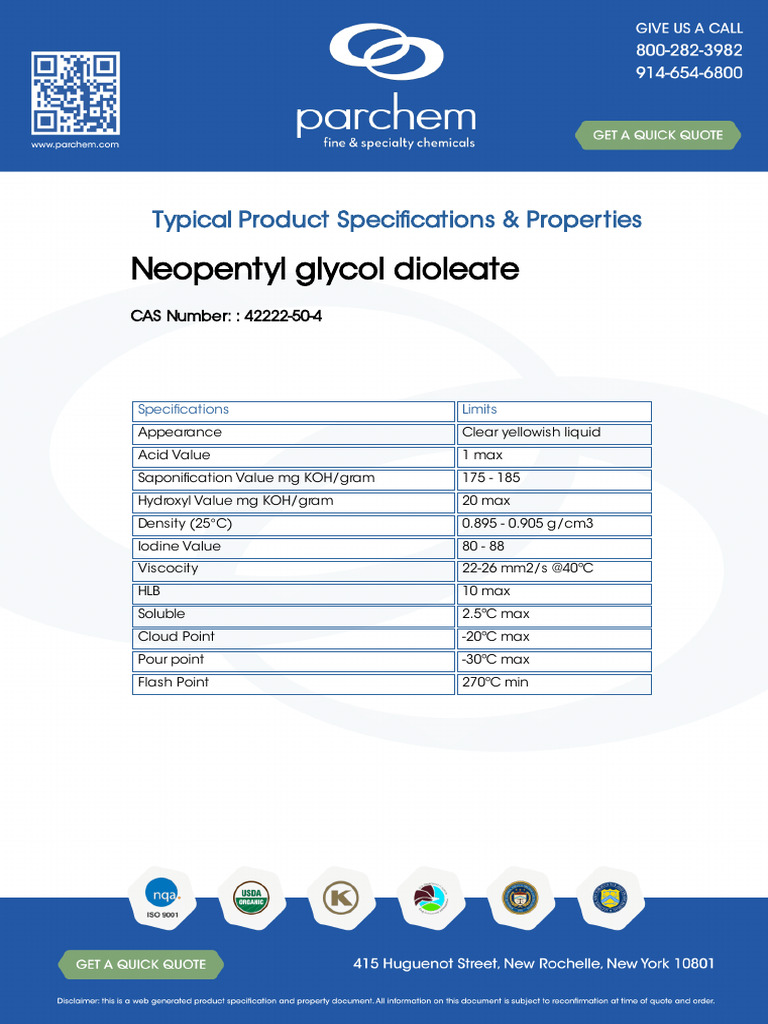 Neopentyl Glycol Dioleate 002151 | PDF Neopentyl Glycol Dioleate 002151 | PDF