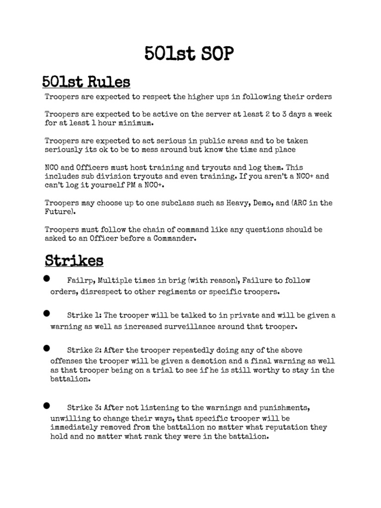 501st SOP | PDF | Military | Warfare