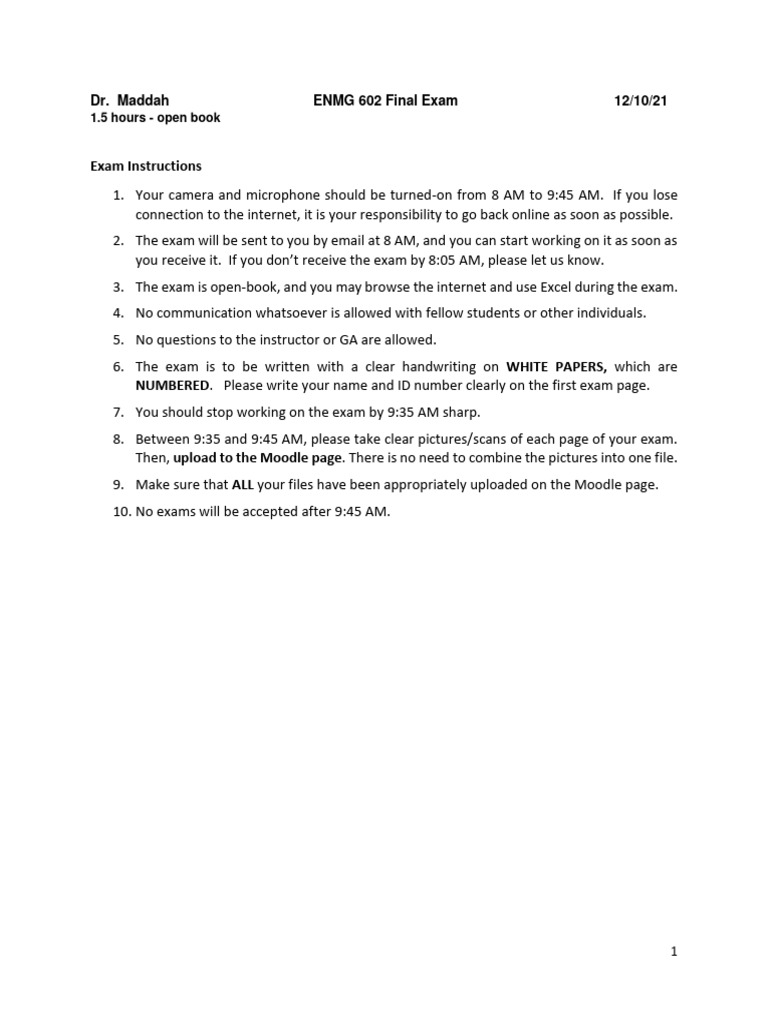 ENMG 602 Final Exam Instructions and Problems | PDF | Finance & Money ...