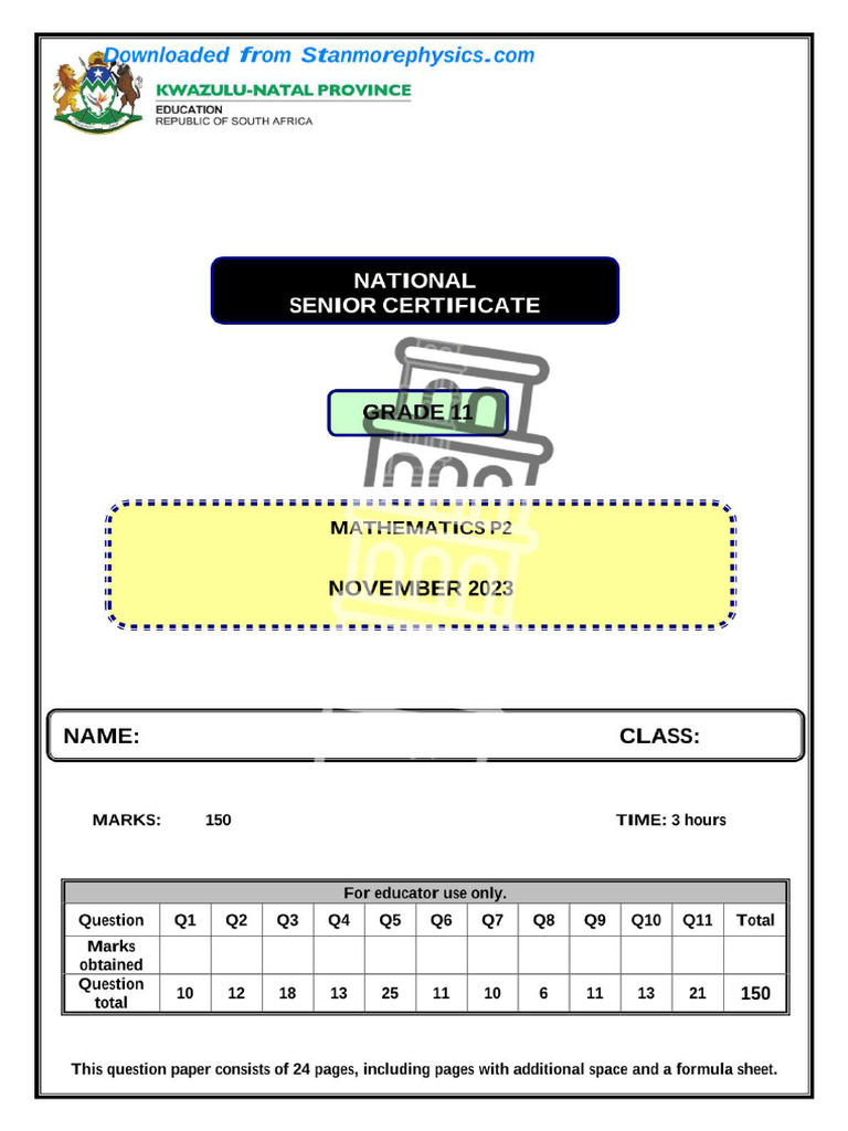 Maths Grade 11 November 2023 P2 and Memo | PDF