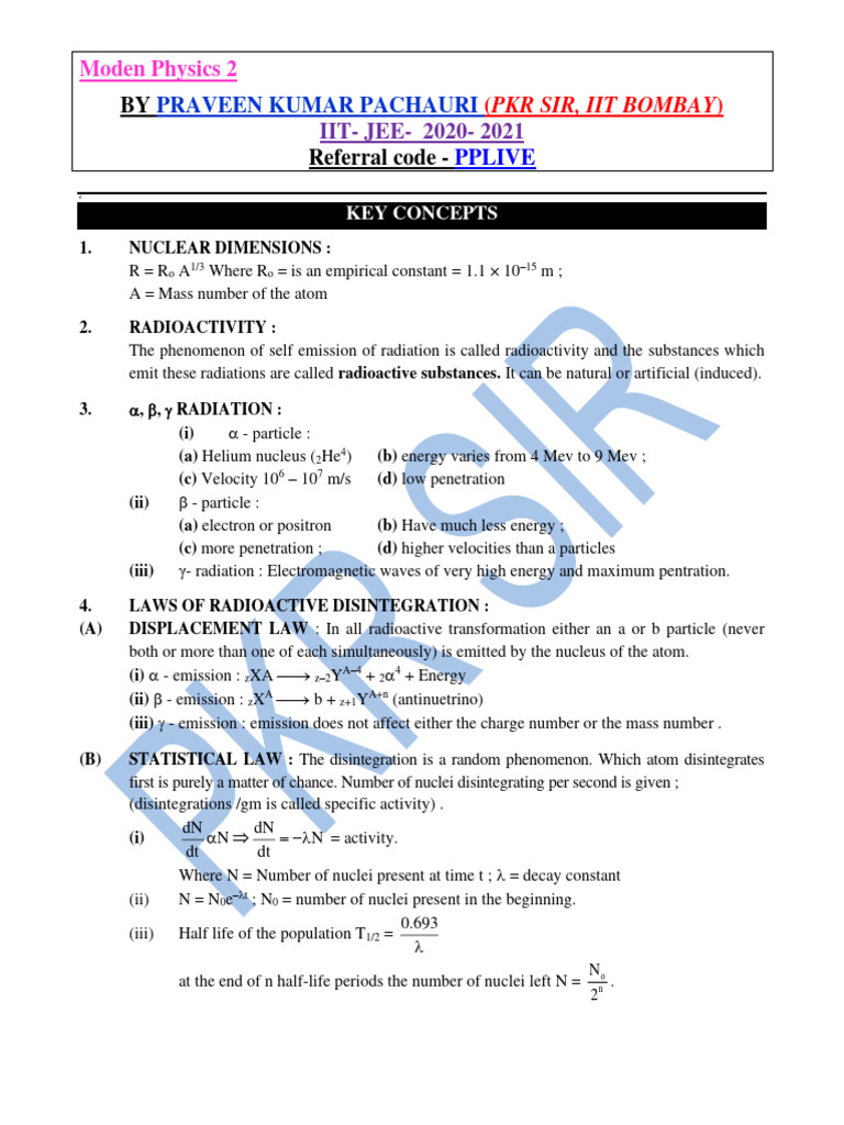 02 Moden Physics 2exercise PC 1668951850787 | PDF | Radioactive Decay | Nuclear Reaction