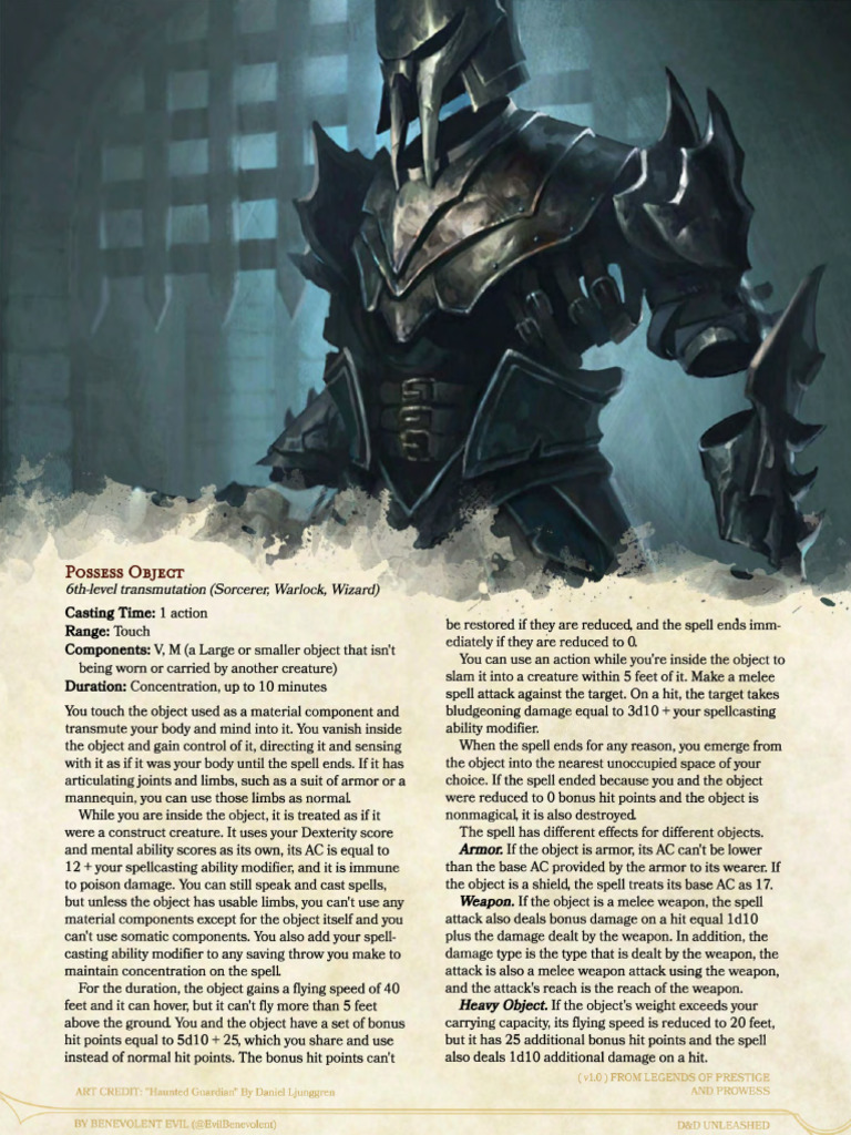 Possess Object Spell Guide for D&D | PDF