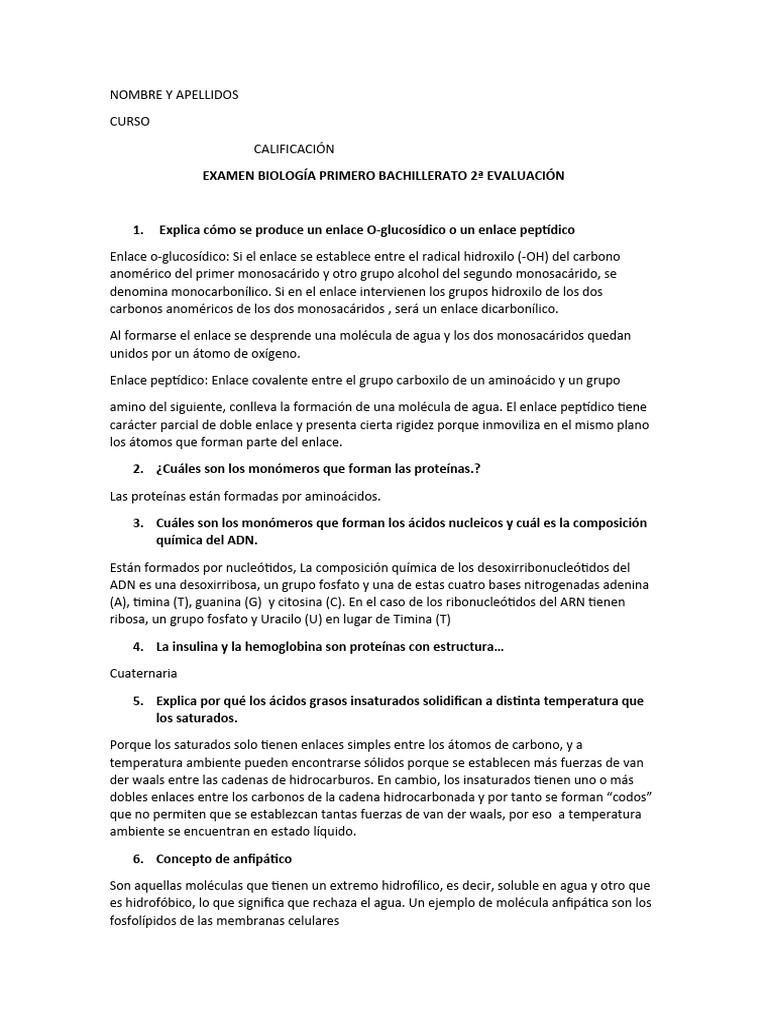 Ex, Bio Final 2 Evaluación Resuelto 22-23 | PDF