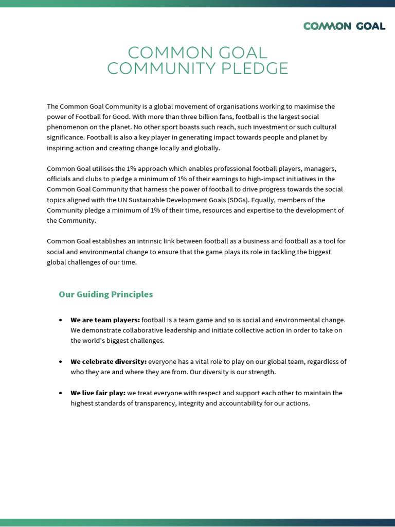 Common Goal Community Pledge | PDF | Governance | Sustainability