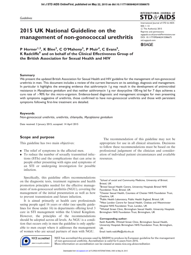2015 UK National Guideline On The Management of Non Gonococcal ...