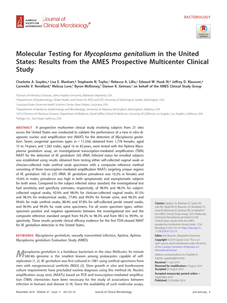 2019 Molecular Testing for Mycoplasma Genitalium in the United States ...
