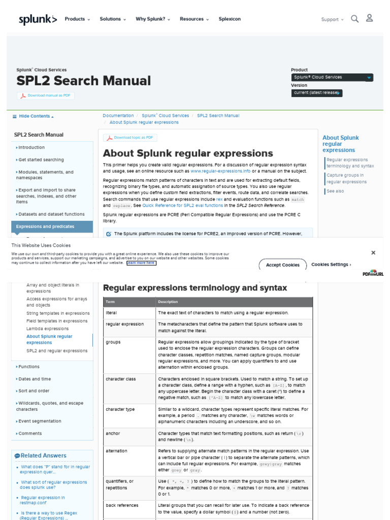 Docs Splunk Com Documentation SCS Current Search AboutSplunkregularexpressions | PDF