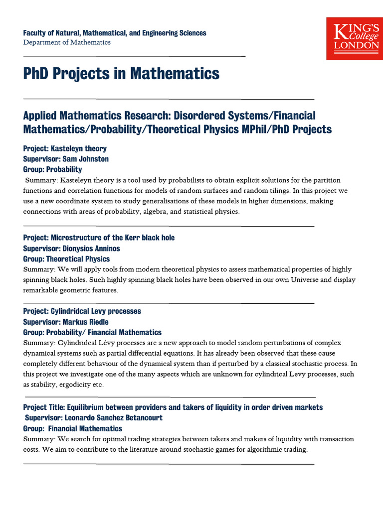 Maths PHD Projects | PDF | Bayesian Inference | Statistics