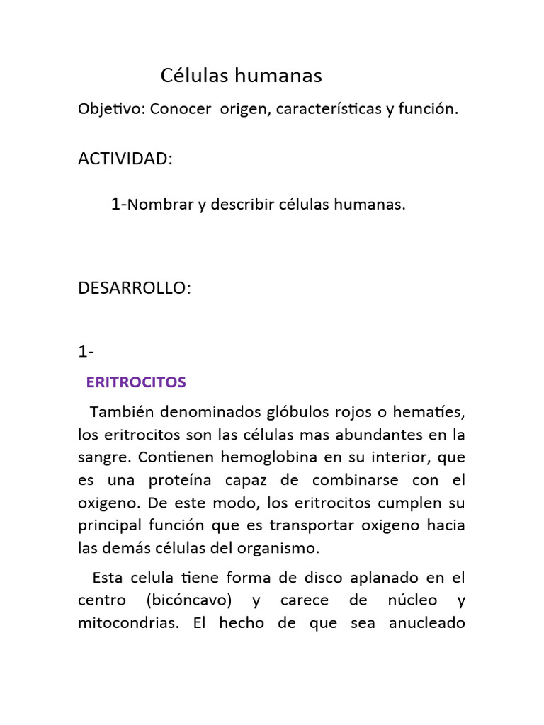 Células Humanas Biologia | PDF | Glóbulo rojo | Digestión