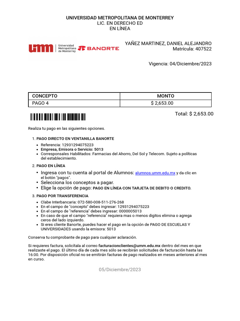 Pago Diciembre Umm 2023 | PDF | Negocios | Finanzas y dinero