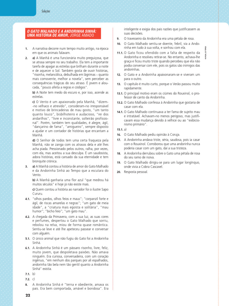 Ae pt8 Guiao Jorge Amado Sol | PDF | Gatos