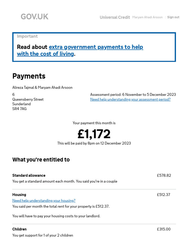 Universal Credit Payment Breakdown 2023 | PDF | Business | Finance ...