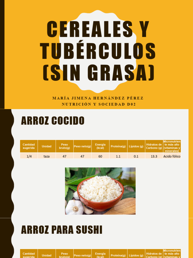 Cereales y Tubérculos (Sin Grasa) 1 | PDF