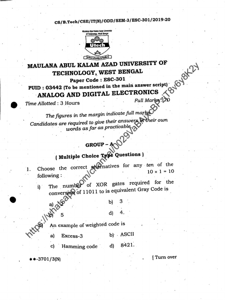 Analog Digital Electronics Pyq 2010 To 2022 3rd Sem Cse It | PDF