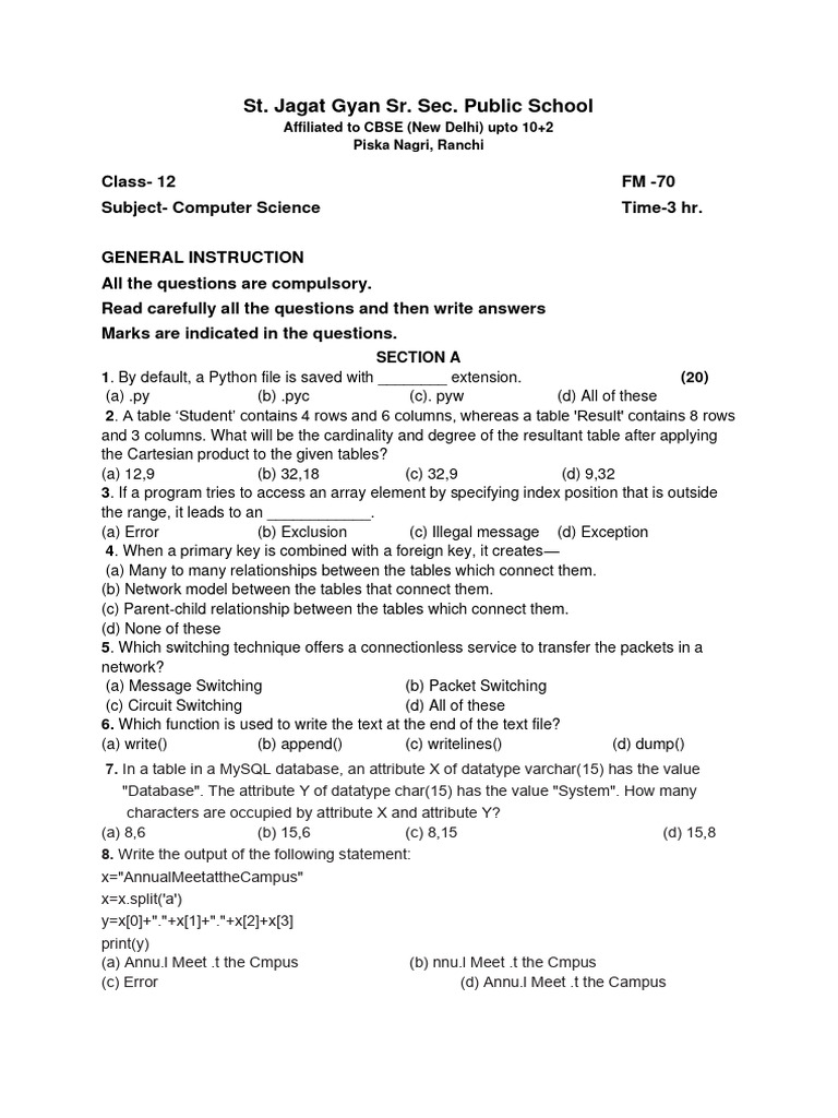 Class 12 | PDF | Computer Network | Table (Database)