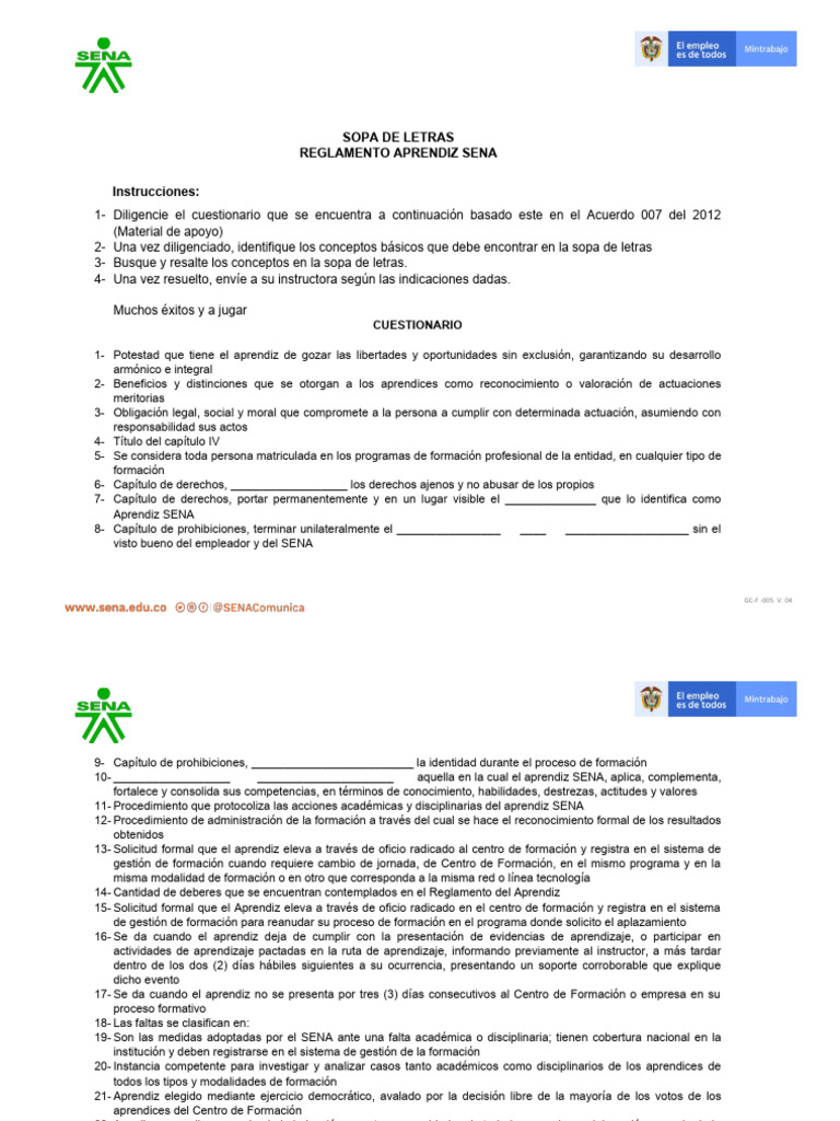 Reglamento Aprendiz SENA 2024 | PDF | Aprendizaje