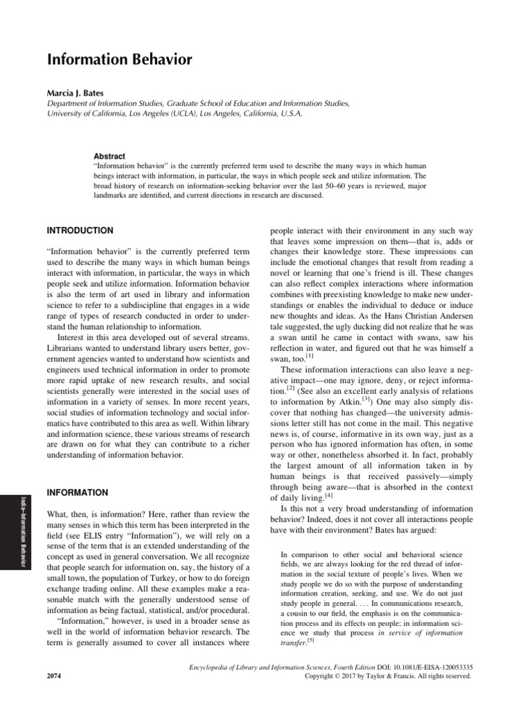 Information Behavior Bates | PDF