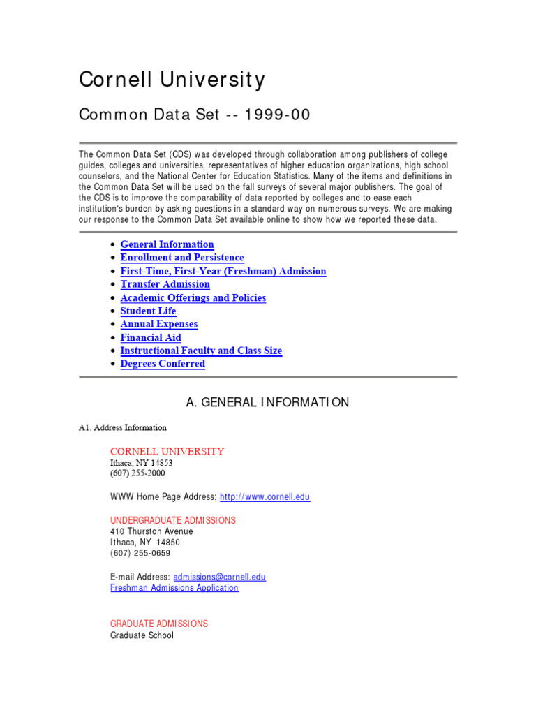 Cornell Common Data Set 1999-00 | PDF | Student Financial Aid In The ...