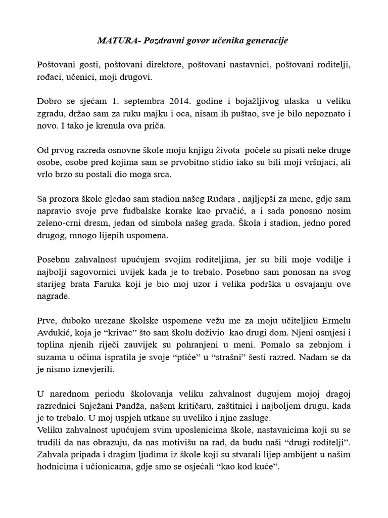 Matura Pozdravni Govor | PDF