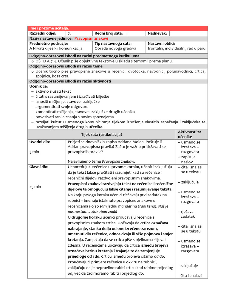 Pravopisni Znakovi, Prijedlog Priprave | PDF