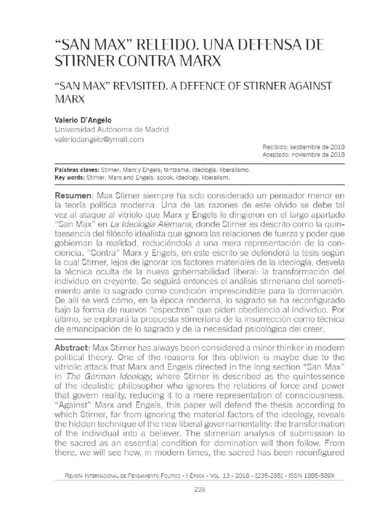 Vista de - San Max - Releído. Una Defensa de Stirner Contra Marx | PDF